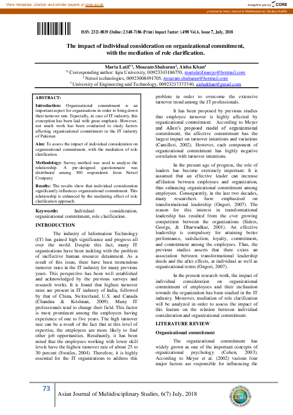 (PDF) The impact of individual consideration on organizational ...