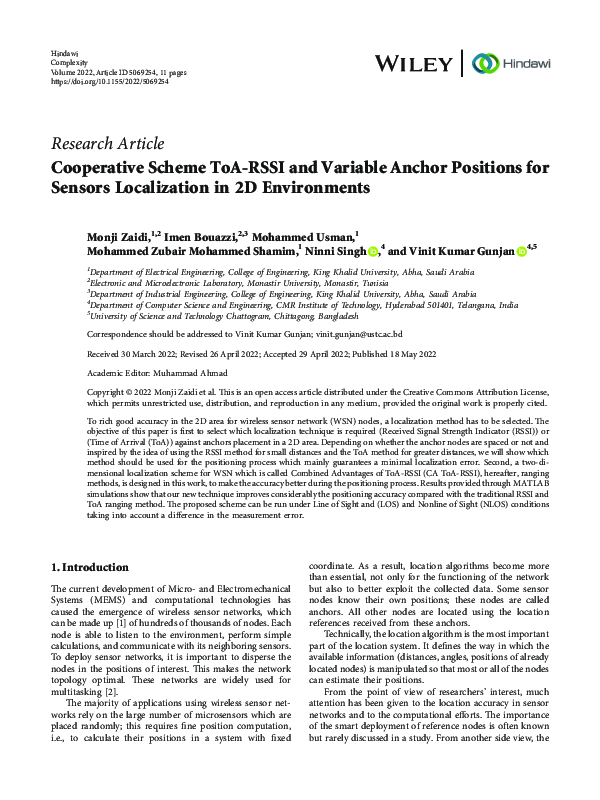 Pdf Cooperative Scheme Toa Rssi And Variable Anchor Positions For Sensors Localization In 2d