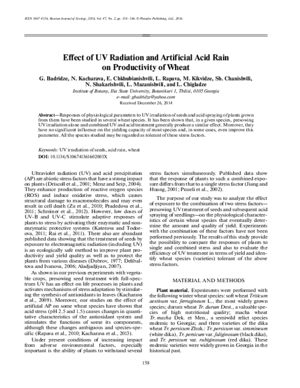 (PDF) Effect of UV radiation and artificial acid rain on productivity ...