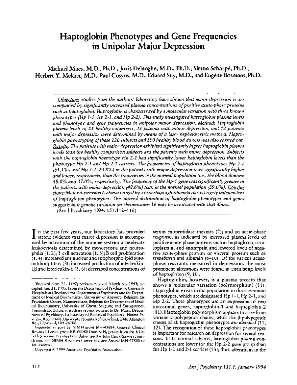 (PDF) Haptoglobin Phenotypes and Gene Frequencies in Bipolar Disorder ...