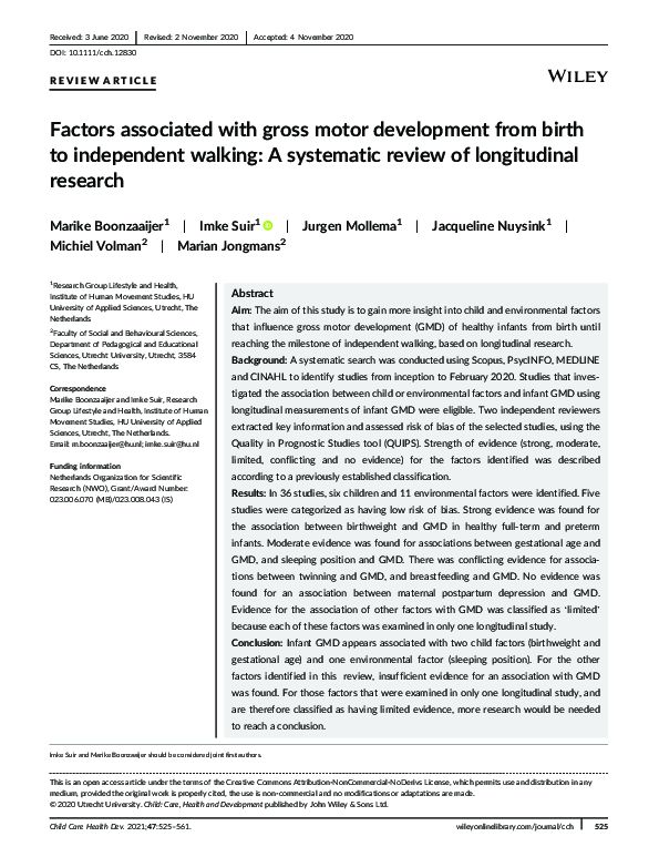 (PDF) Factors associated with gross motor development from birth to ...
