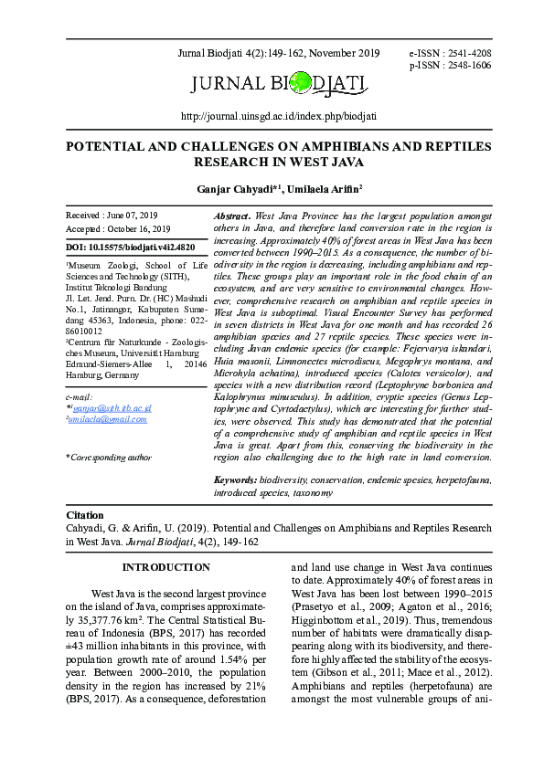 (PDF) Potential and Challenges on Amphibians and Reptiles Research in ...