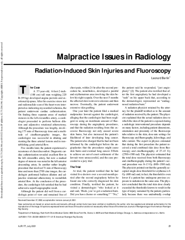 (PDF) Radiation-Induced Skin Injuries and Fluoroscopy