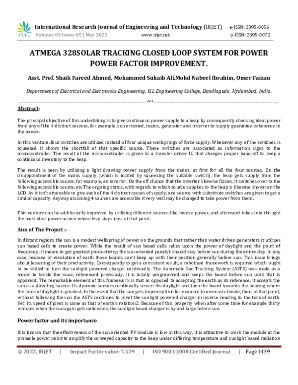 (PDF) ATMEGA 328SOLAR TRACKING CLOSED LOOP SYSTEM FOR POWER POWER FACTOR IMPROVEMENT | IRJET ...