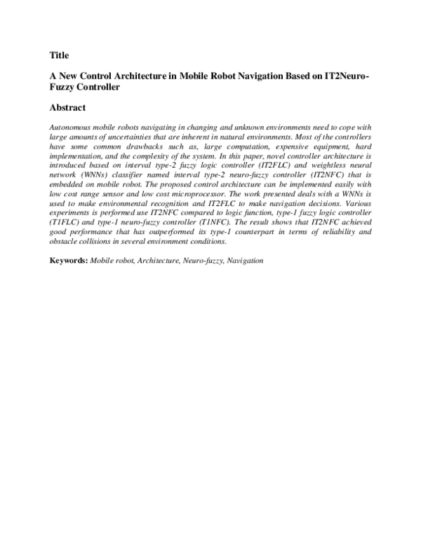 Pdf A New Control Architecture In Mobile Robot Navigation Based On