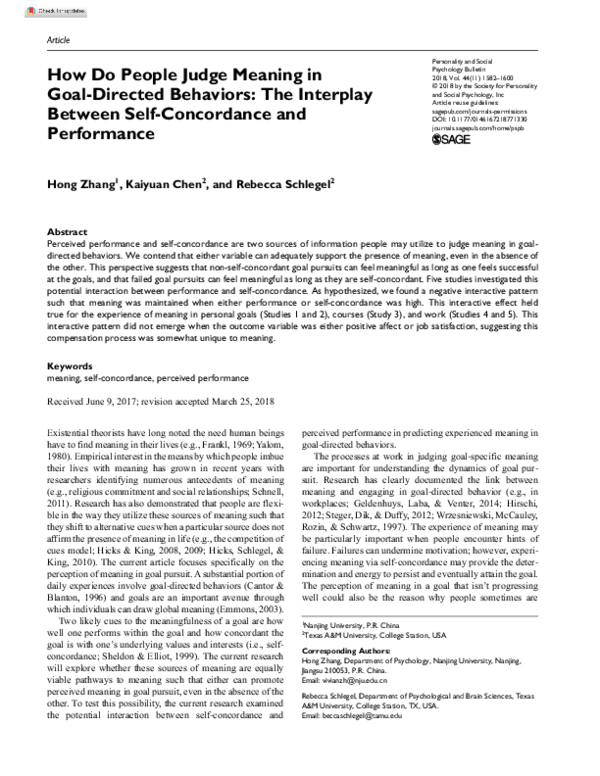 (PDF) How Do People Judge Meaning in Goal-Directed Behaviors: The ...