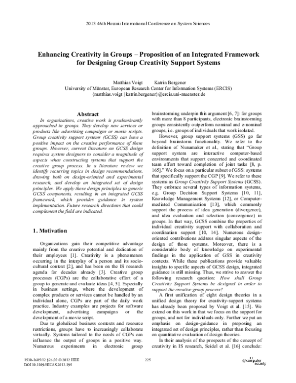 (PDF) Enhancing Creativity in Groups -- Proposition of an Integrated ...