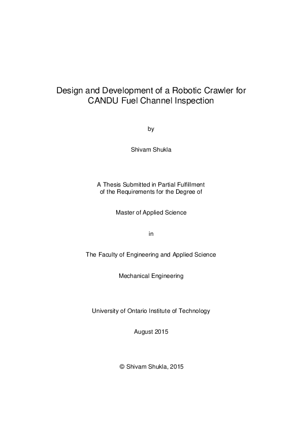 (PDF) Design and Development of a Robotic Crawler for CANDU Fuel Channel Inspection