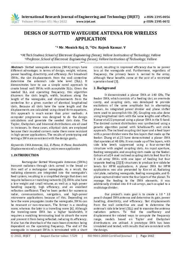 Pdf Design Of Slotted Waveguide Antenna For Wireless Application