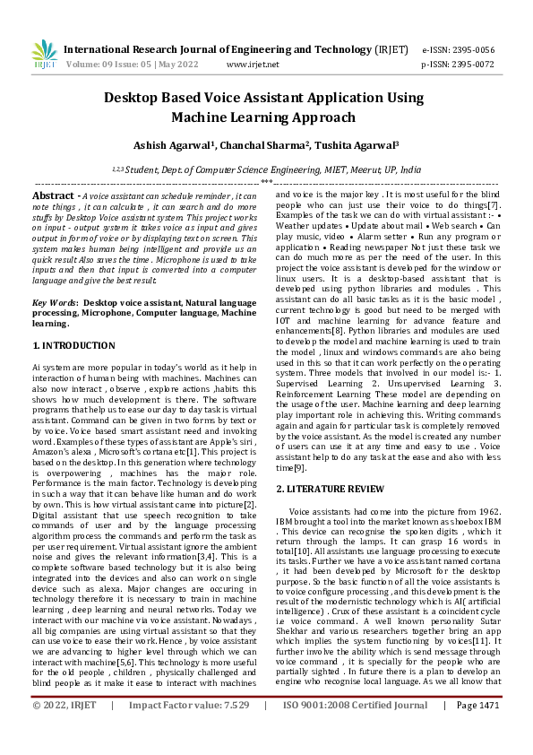 Desktop Based Voice Assistant Application Using Machine Learning Approach