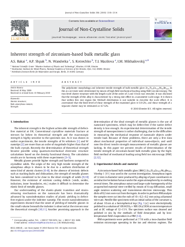 (PDF) Inherent strength of zirconium-based bulk metallic glass