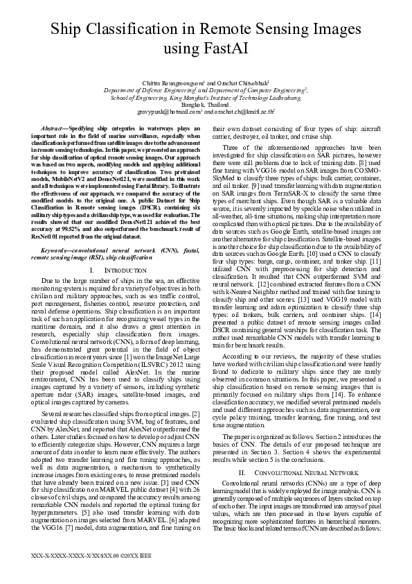 (PDF) Ship Classification in Remote Sensing Images using FastAI