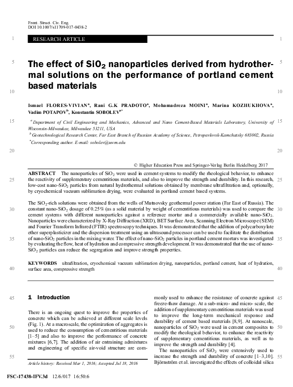 (PDF) The effect of SiO 2 nanoparticles derived from hydrothermal ...