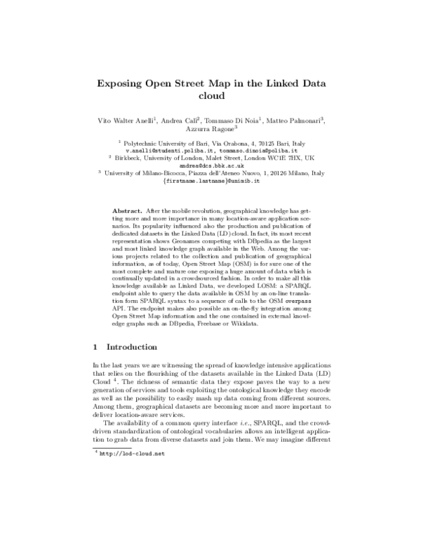 (PDF) Exposing Open Street Map in the Linked Data Cloud