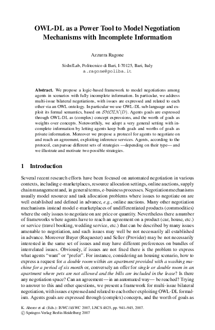 (PDF) OWL-DL as a Power Tool to Model Negotiation Mechanisms with ...