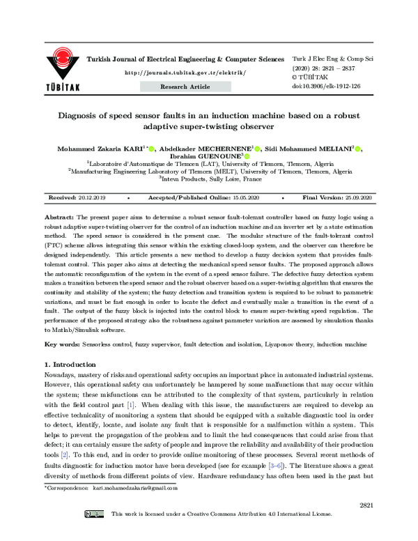 (PDF) Diagnosis of speed sensor faults in an induction machine based on a robust adaptive super ...