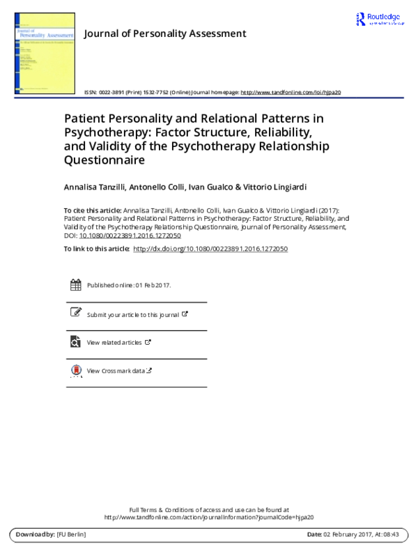 (PDF) Patient Personality and Relational Patterns in Psychotherapy: Factor Structure ...