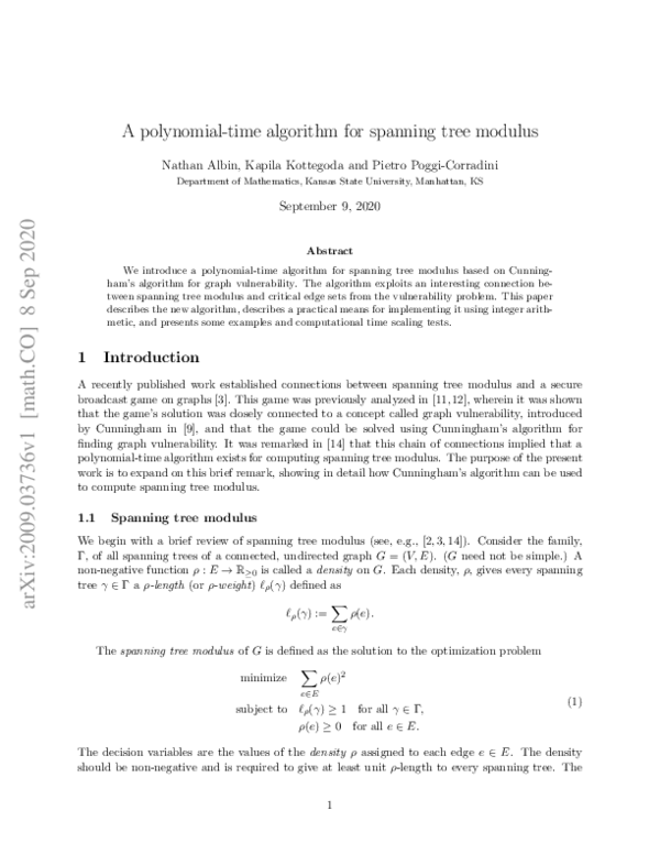 (PDF) A polynomial-time algorithm for spanning tree modulus