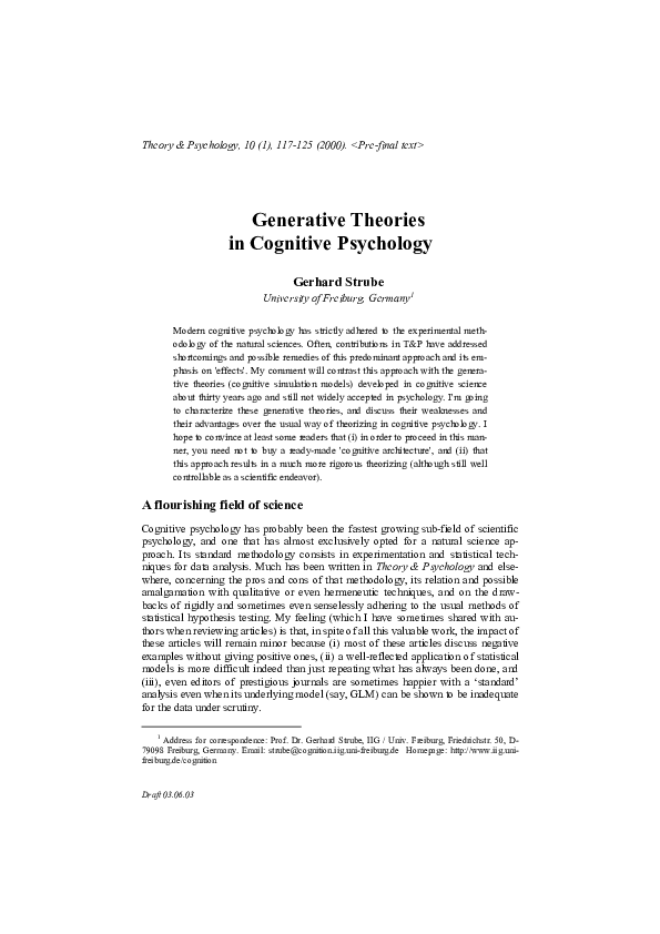 (PDF) Generative Theories in Cognitive Psychology