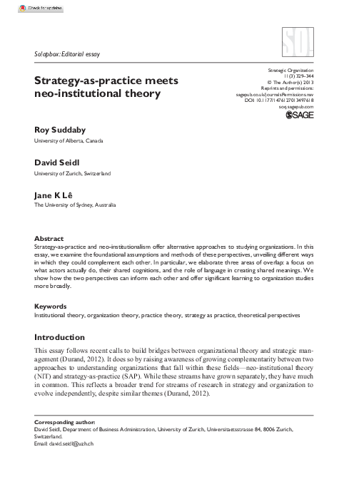 (PDF) Strategy-as-practice meets neo-institutional theory