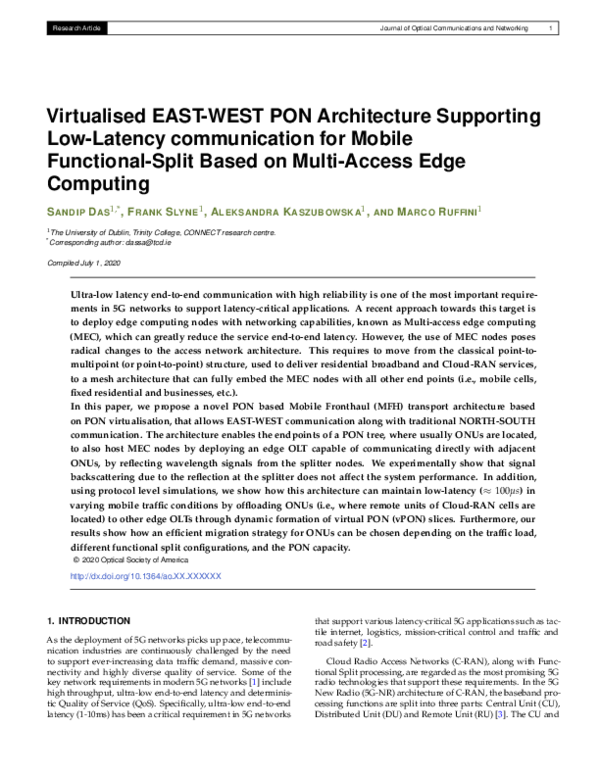 (PDF) Virtualized EAST–WEST PON architecture supporting low-latency communication for mobile ...