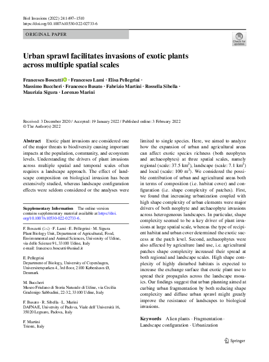 Pdf Urban Sprawl Facilitates Invasions Of Exotic Plants Across Multiple Spatial Scales