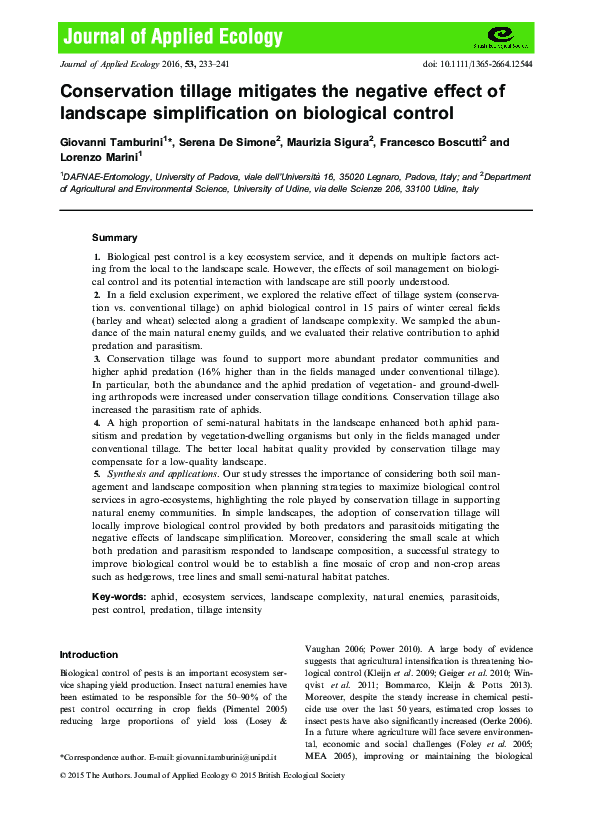 (PDF) Conservation tillage mitigates the negative effect of landscape ...