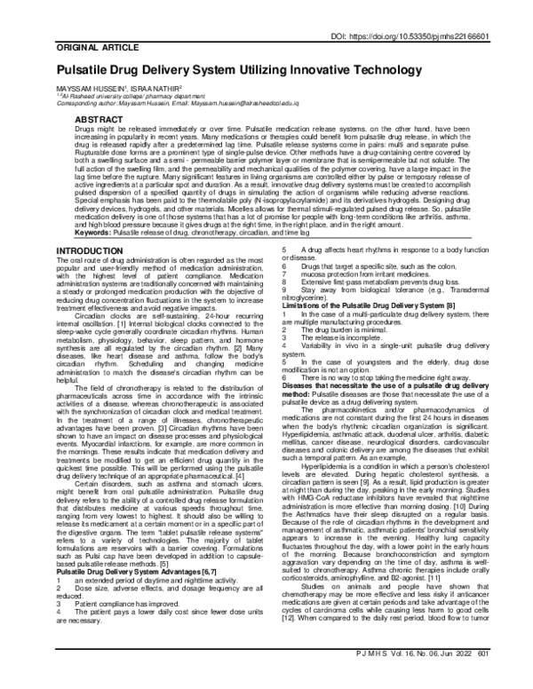 (PDF) Pulsatile Drug Delivery System Utilizing Innovative Technology