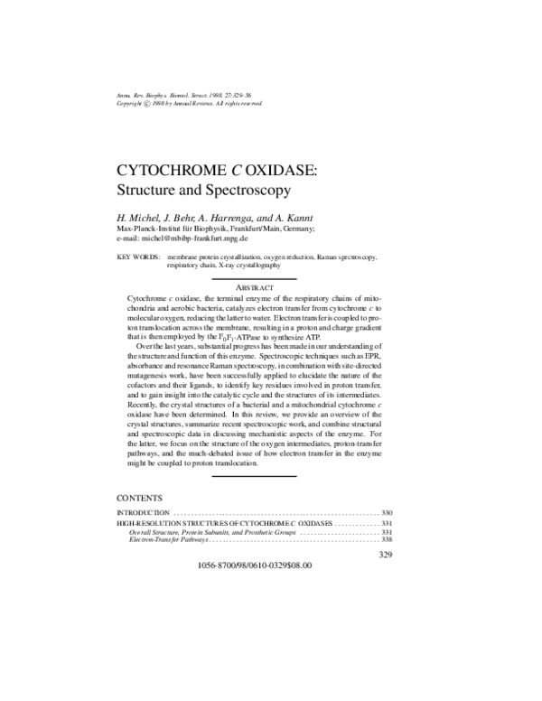 (PDF) CYTOCHROME C OXIDASE: Structure and Spectroscopy