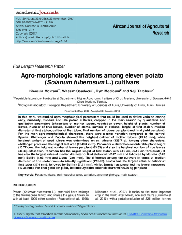 (PDF) Agro-morphologic variations among eleven potato (Solanum ...