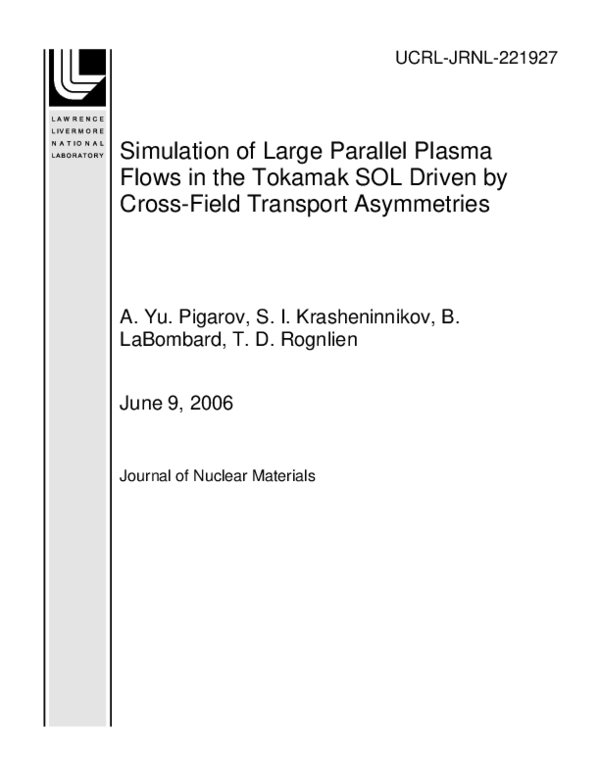 (PDF) Simulation of large parallel plasma flows in the tokamak SOL driven by cross-field ...