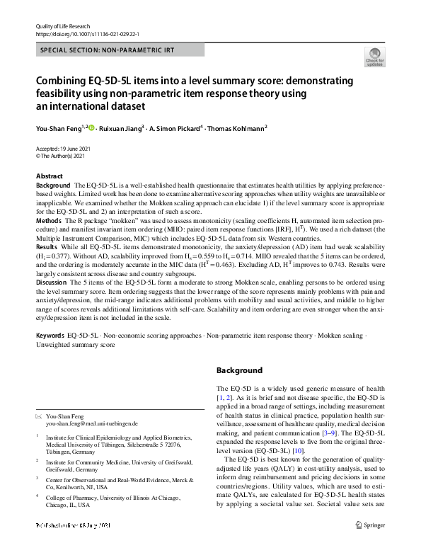 (PDF) Combining EQ-5D-5L items into a level summary score ...