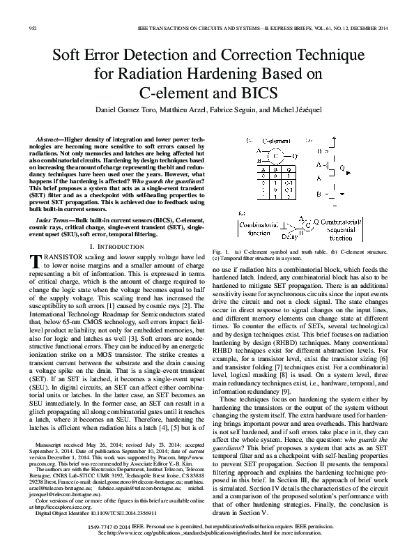 (PDF) Soft Error Detection and Correction Technique for Radiation Hardening Based on C-element ...