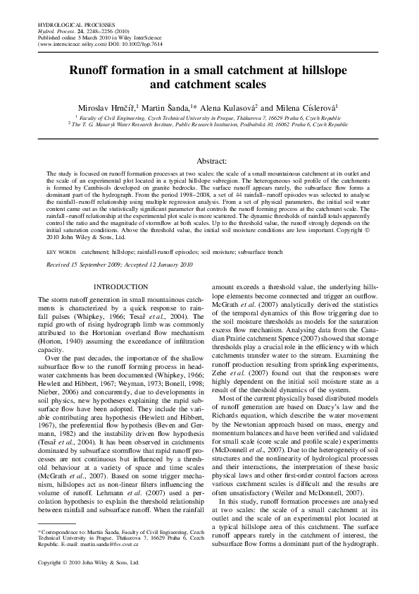 (PDF) Runoff formation in a small catchment at hillslope and catchment ...
