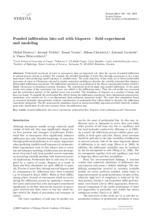 (PDF) Ponded infiltration into soil with biopores — field experiment ...