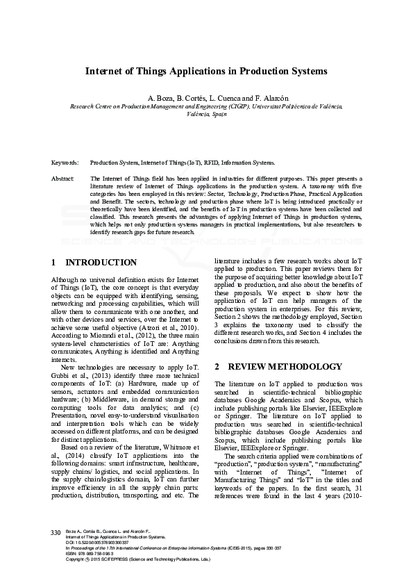 (PDF) Internet of Things Applications in Production Systems | Faustino Alarcón - Academia.edu