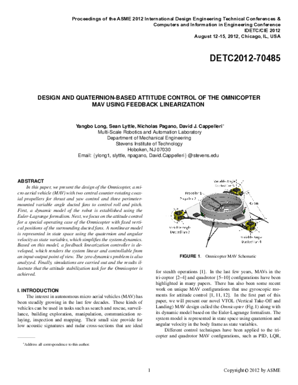 (PDF) Design and Quaternion-Based Attitude Control of the Omnicopter ...