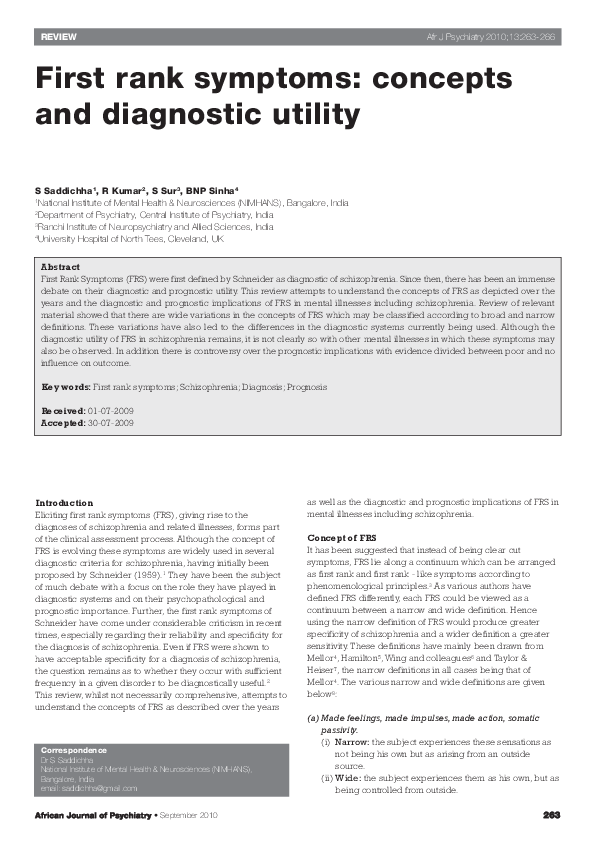 (PDF) First rank symptoms: concepts and diagnostic utility