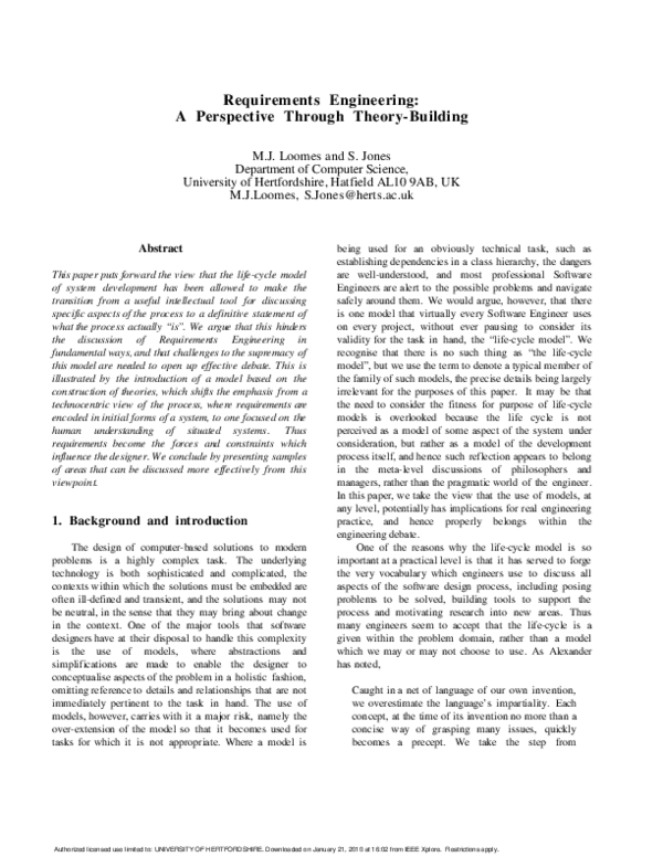 (PDF) Requirements engineering: A perspective through theory-building