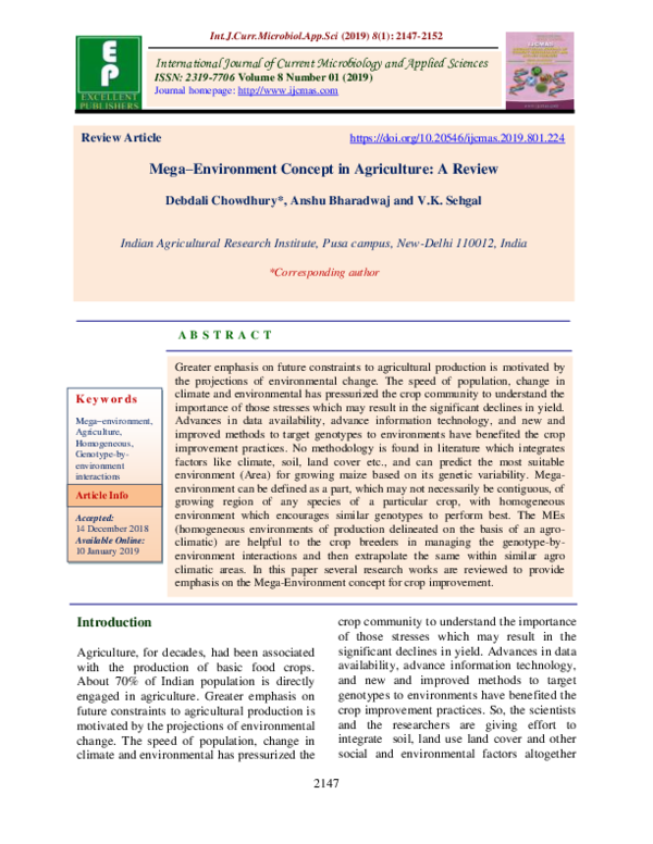 (PDF) Mega–Environment Concept in Agriculture: A Review