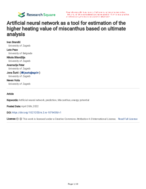 Pdf Artificial Neural Network As A Tool For Estimation Of The Higher Heating Value Of