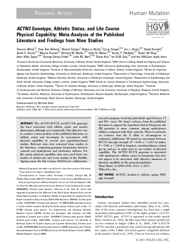 (PDF) ACTN3 genotype, athletic status, and life course physical ...