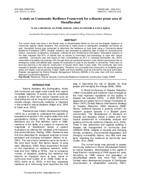 (PDF) A study on Community Resilience Framework for a disaster prone ...