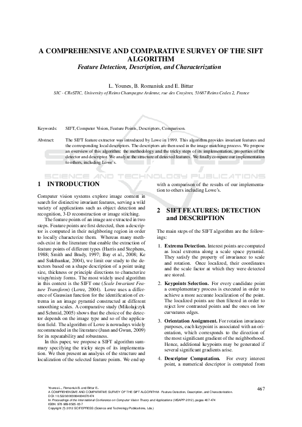 (PDF) A COMPREHENSIVE AND COMPARATIVE SURVEY OF THE SIFT ALGORITHM ...