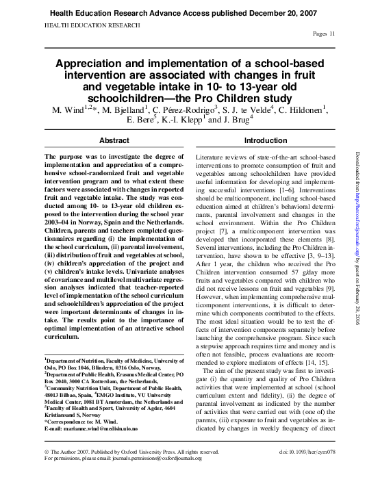 (PDF) Appreciation and implementation of a school-based intervention ...