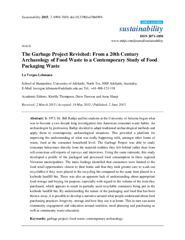 (PDF) Article The Garbage Project Revisited: From a 20th Century ...