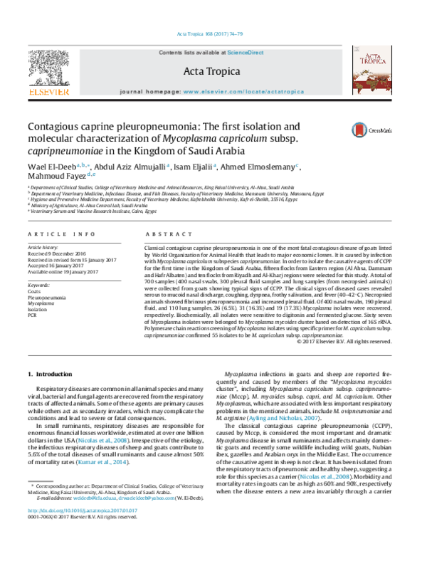 (PDF) Contagious caprine pleuropneumonia: The first isolation and ...
