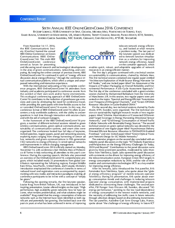 (PDF) Conference Report/IEEE OnlineGreenComm 2016