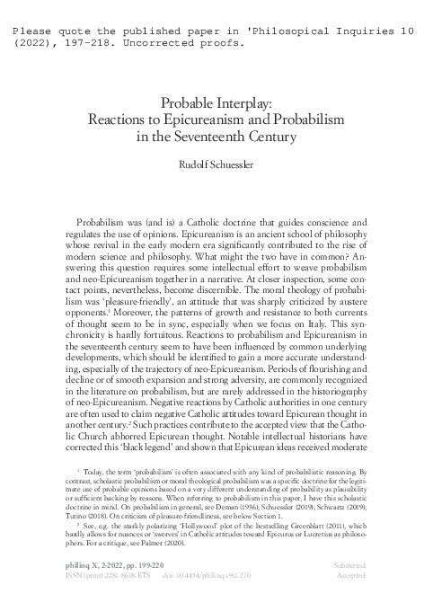 (PDF) Probable Interplay: Reactions to Epicureanism and Probabilism in ...