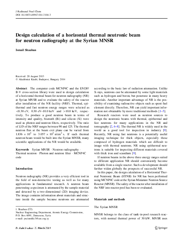 (PDF) Design calculation of a horizontal thermal neutronic beam for ...
